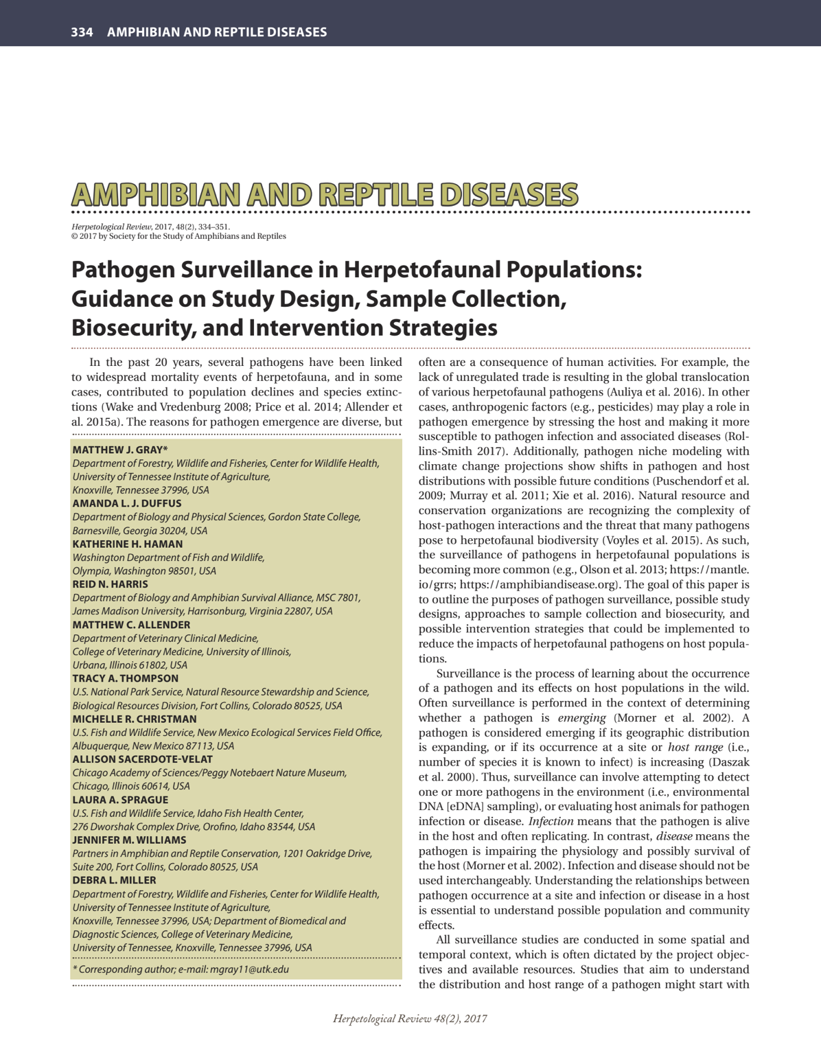 Pathogen Surveillance in Herpetofaunal Populations: Guidance on Study Design, Sample Collection ...